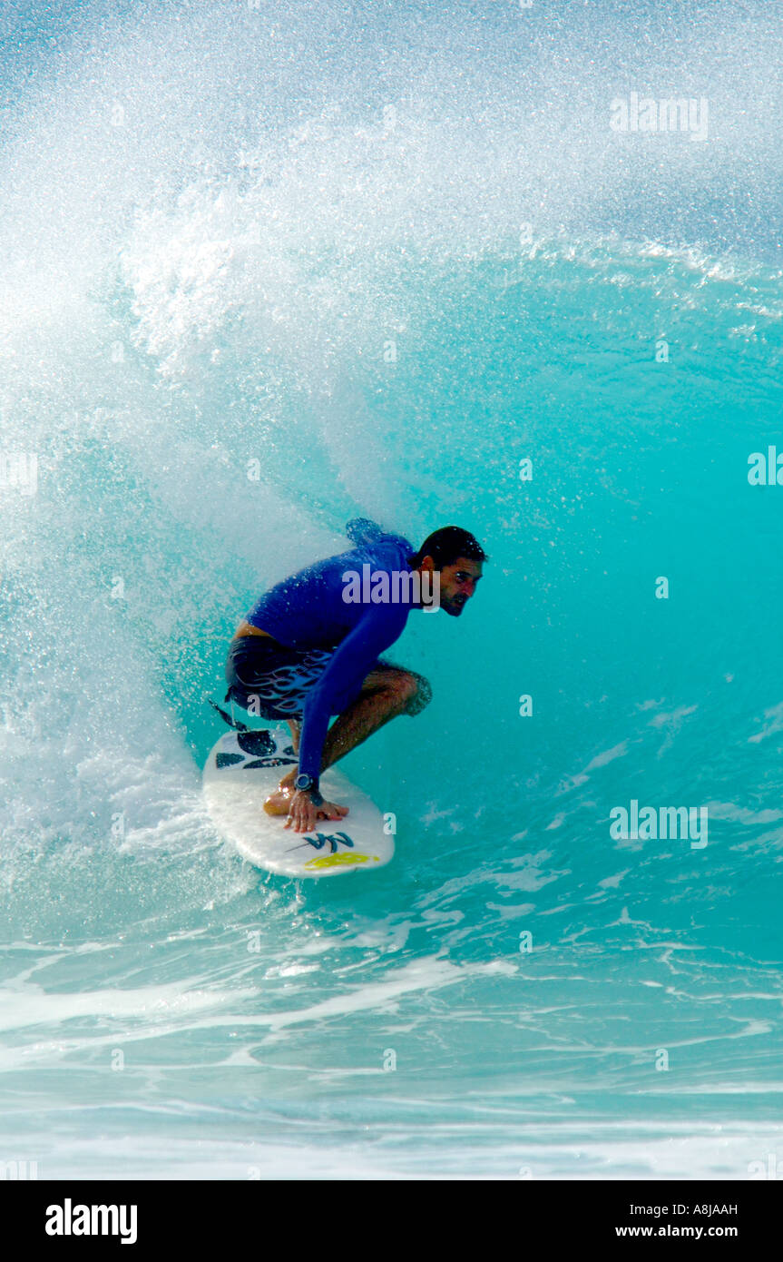 Wave surfing on Barbados country Carribbean 2006 barrel ride people on ...