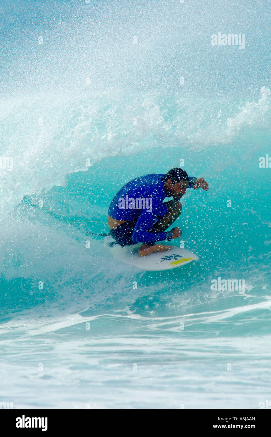 Wave surfing on Barbados country Carribbean 2006 barrel ride people on ...