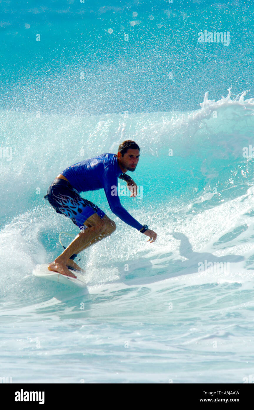 Wave surfing on Barbados country Carribbean 2006 barrel ride people on ...
