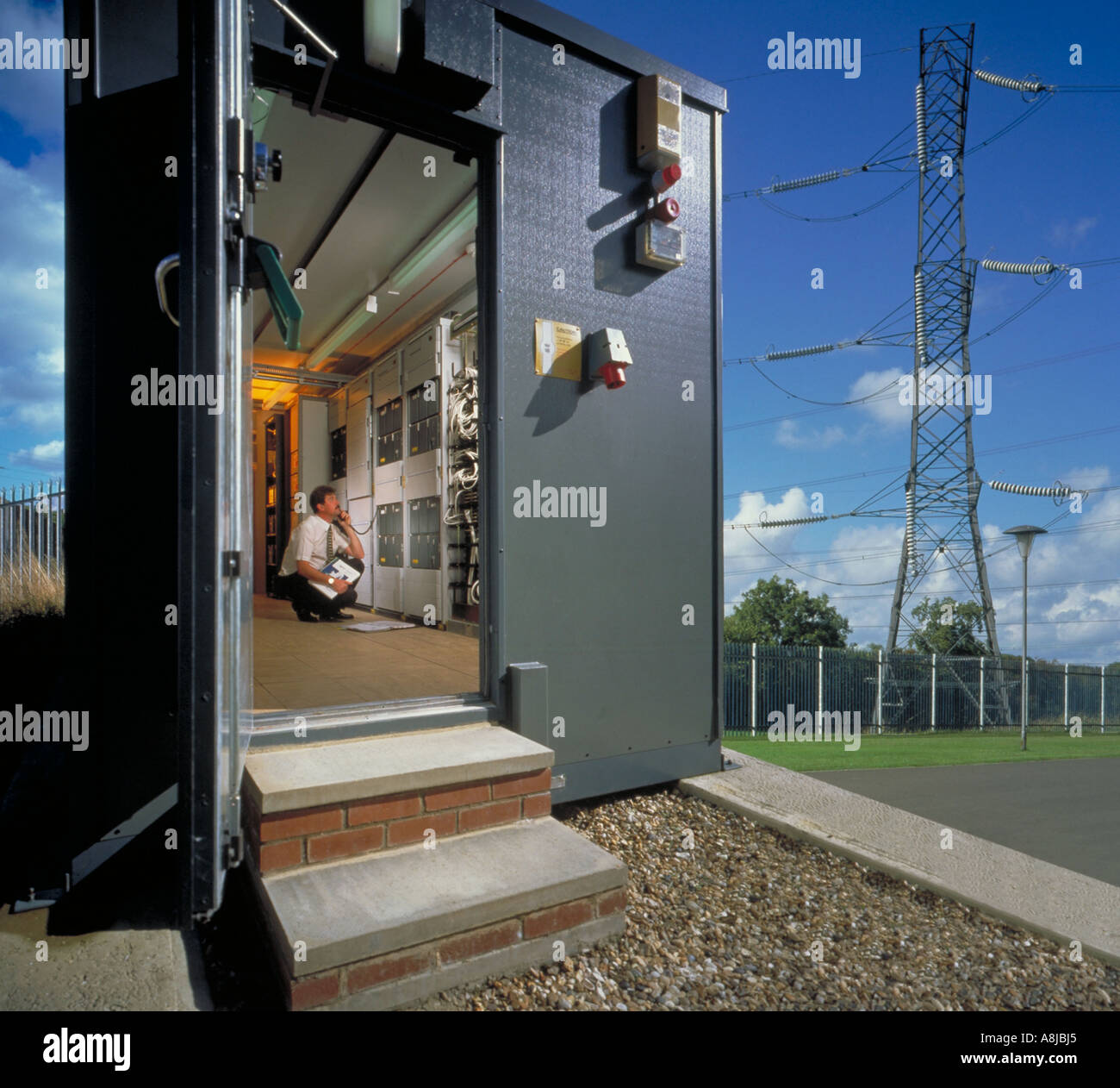 Composite of control room of electricity transmission substation and ...