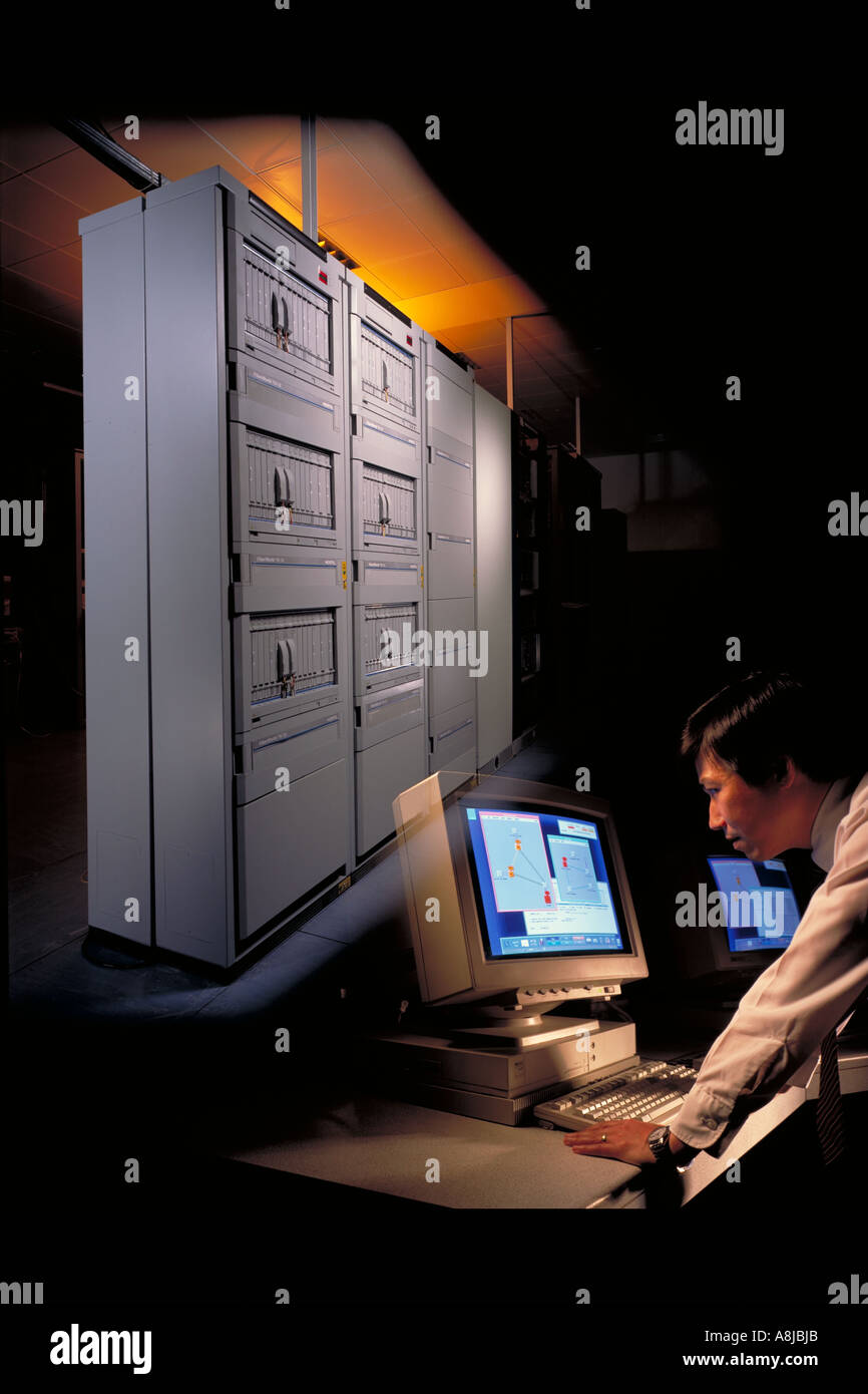 Composite of satellite telecommunications groundstation control room ...