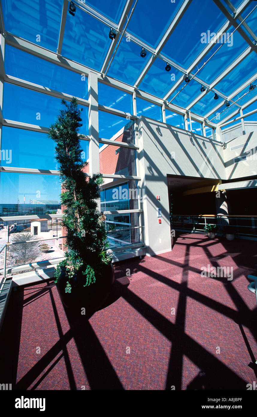 Interior of modern building with lots of glass Stock Photo - Alamy