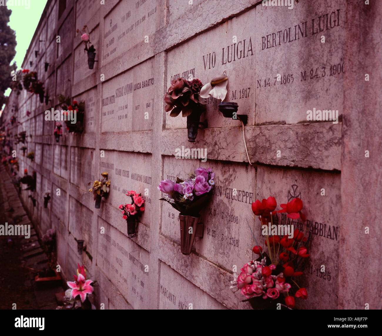 Memorial plaques in the cemetery of San Michele, Venice, Italy Stock ...