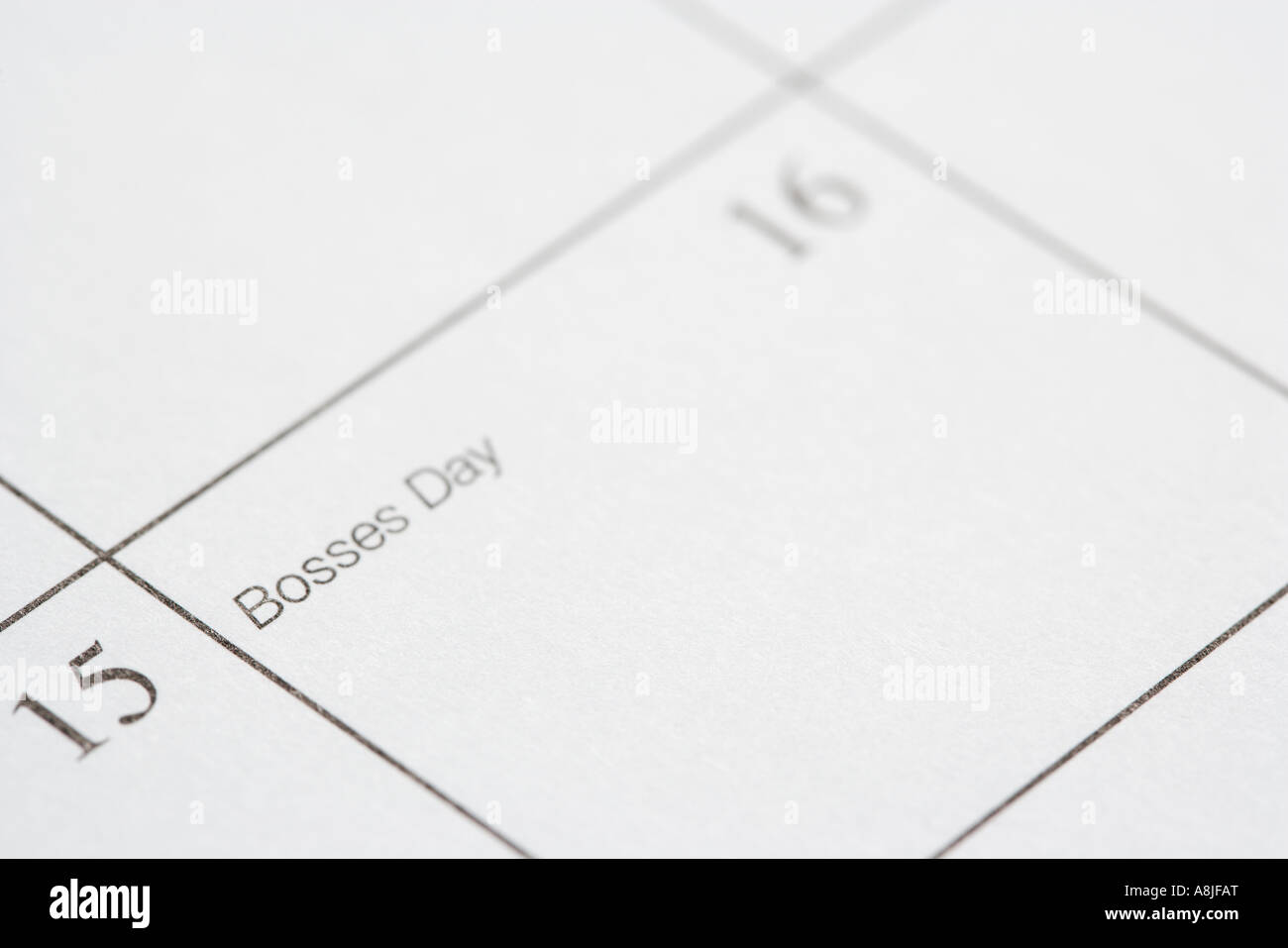 Close up of calendar displaying Bosses Day Stock Photo - Alamy
