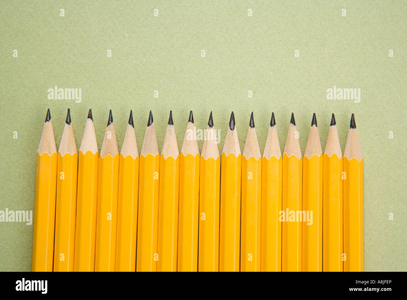 Sharp pencils arranged in an even row Stock Photo - Alamy