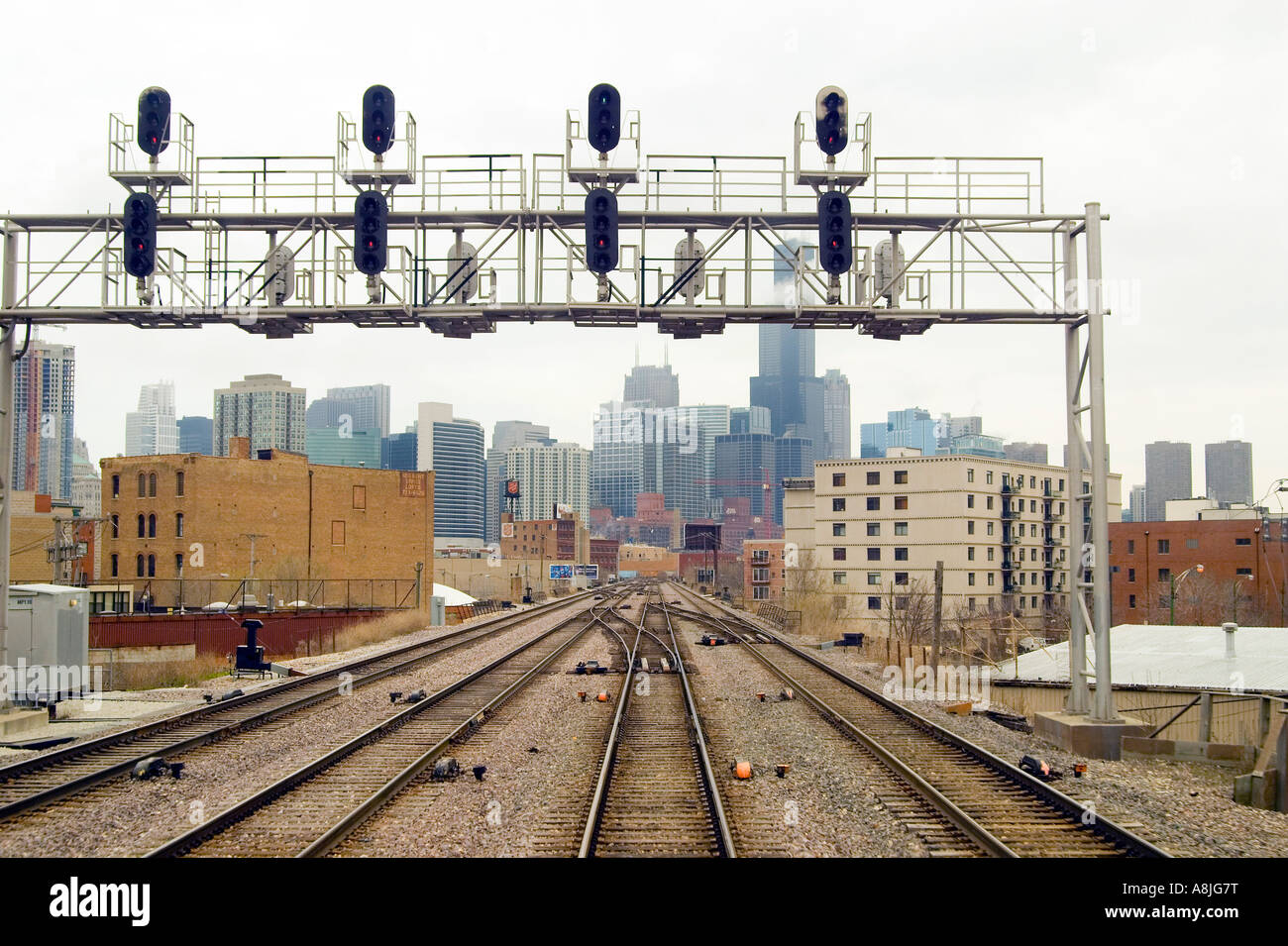 Train Tracks & Signal Lights Stock Photo - Alamy