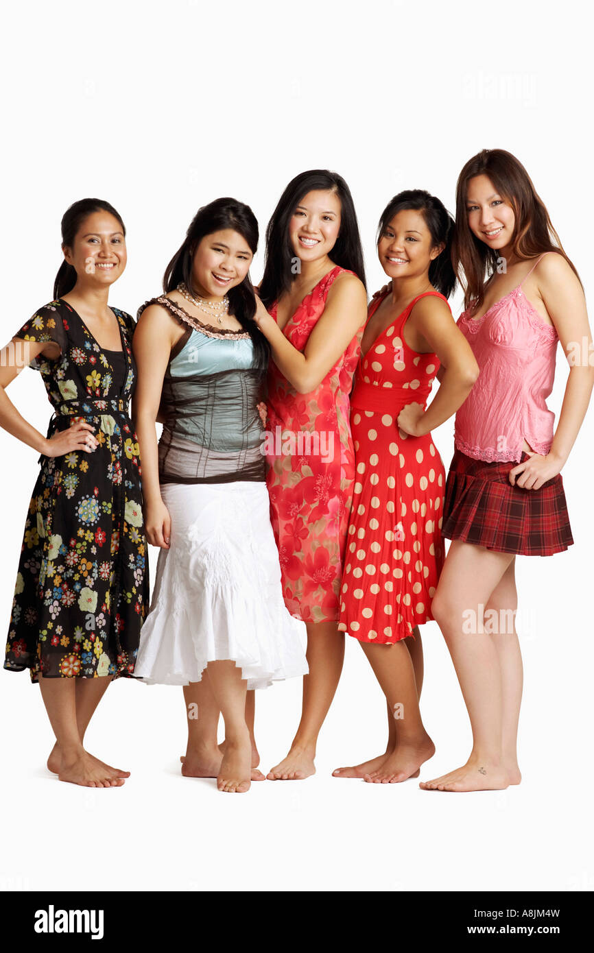 Portrait of five young women smiling Stock Photo - Alamy