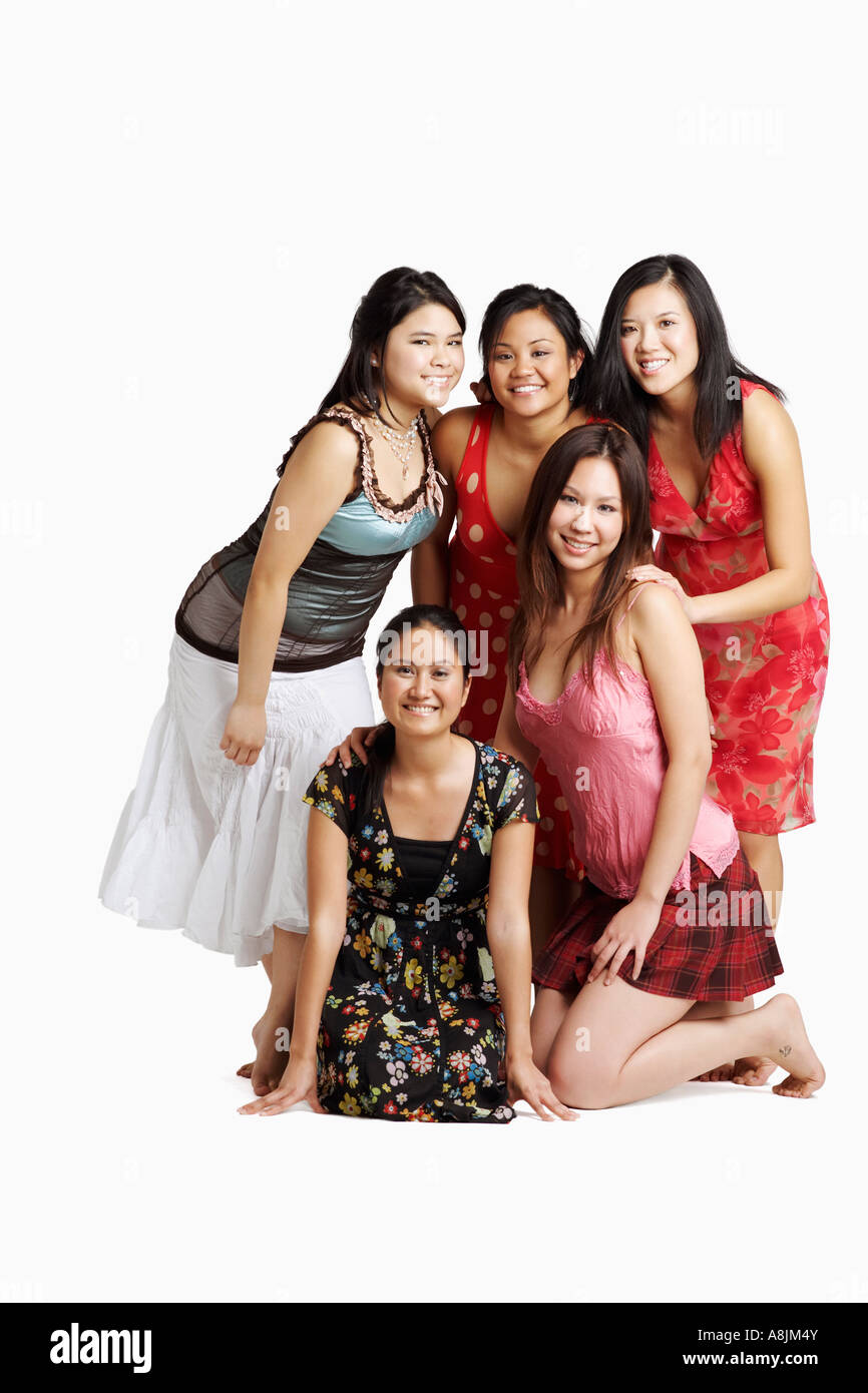 Portrait of five young women smiling Stock Photo - Alamy