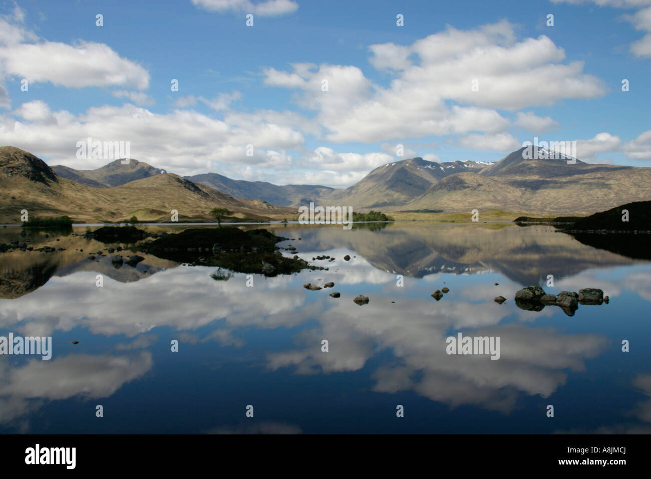 lochan na h-achlaise view to aonach mor rannoch moor blue skies ...