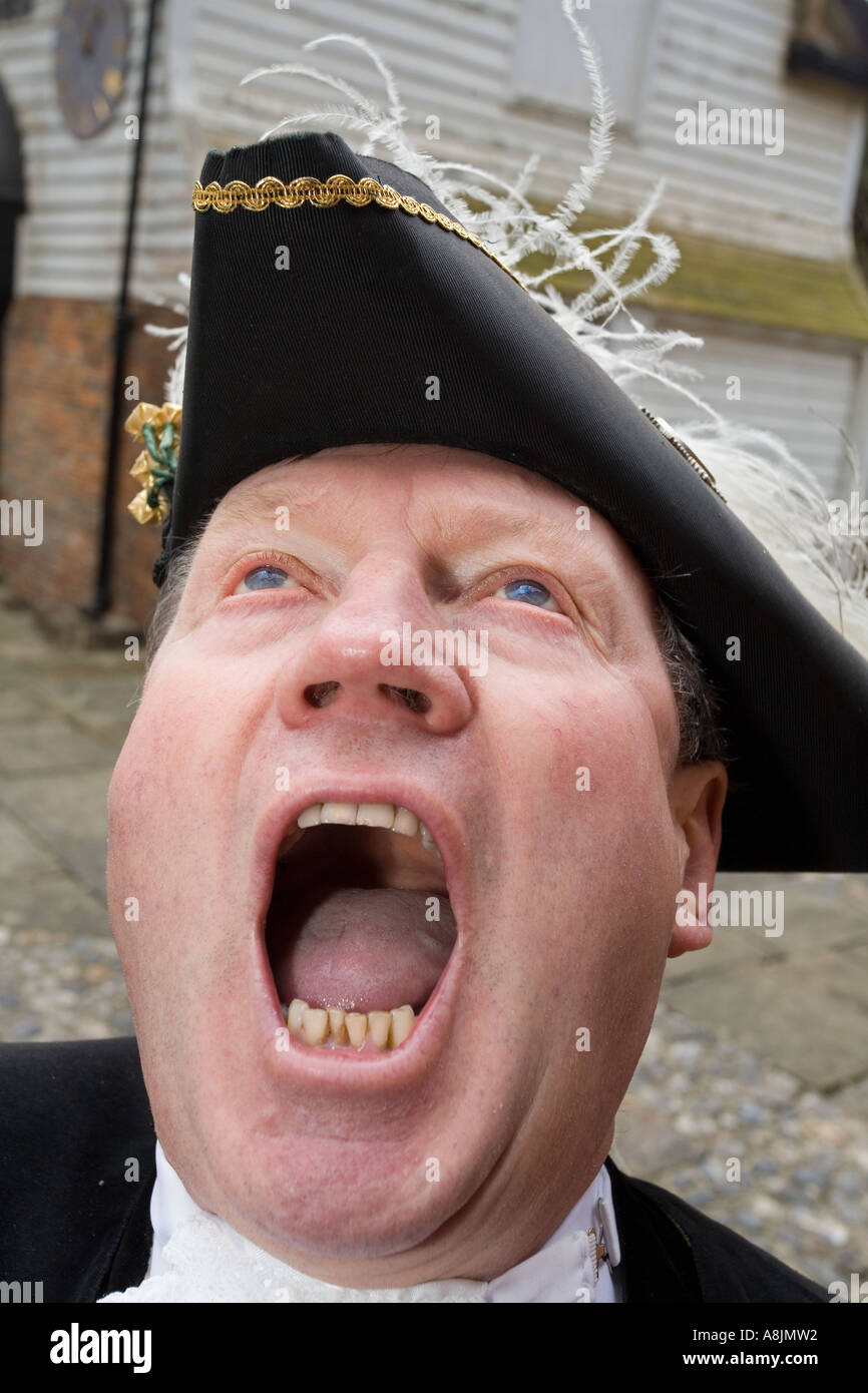 Colchester Town Crier Robert Needham in action shouting Stock Photo - Alamy