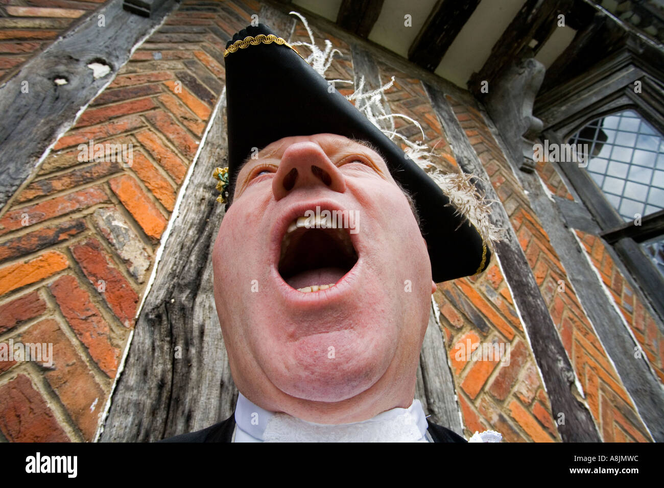 Colchester Town Crier Robert Needham in action shouting Stock Photo - Alamy