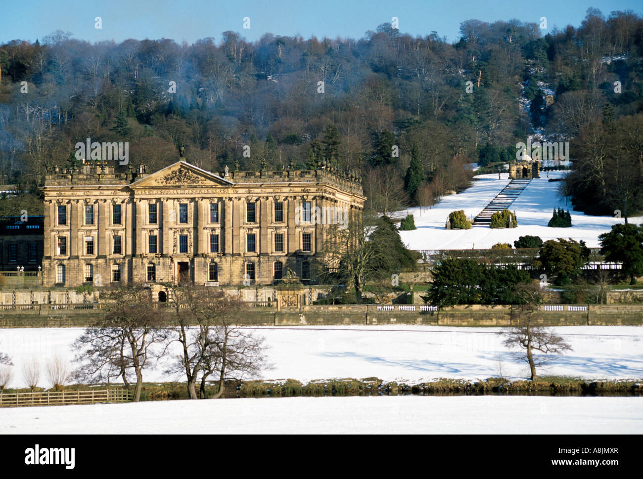chatsworth house Dukes of Devonshire winter snow derbyshire national ...