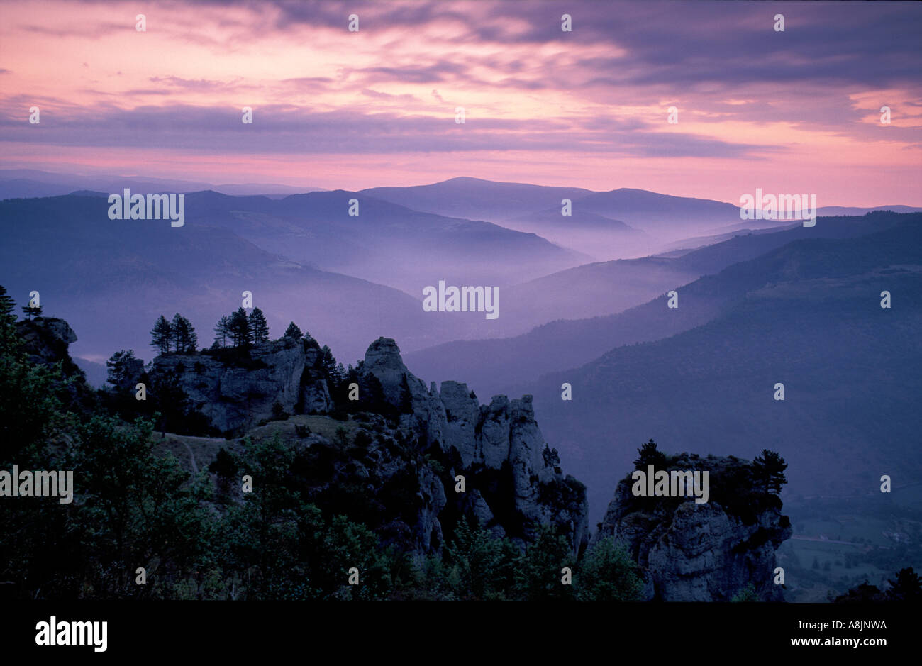 Dawn over the Cevennes nr Florac France Stock Photo - Alamy
