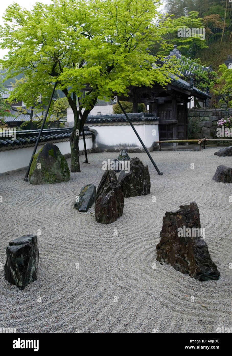 Detail of dry zen garden at Dazaifu temple Fukuoka Japan Stock Photo ...