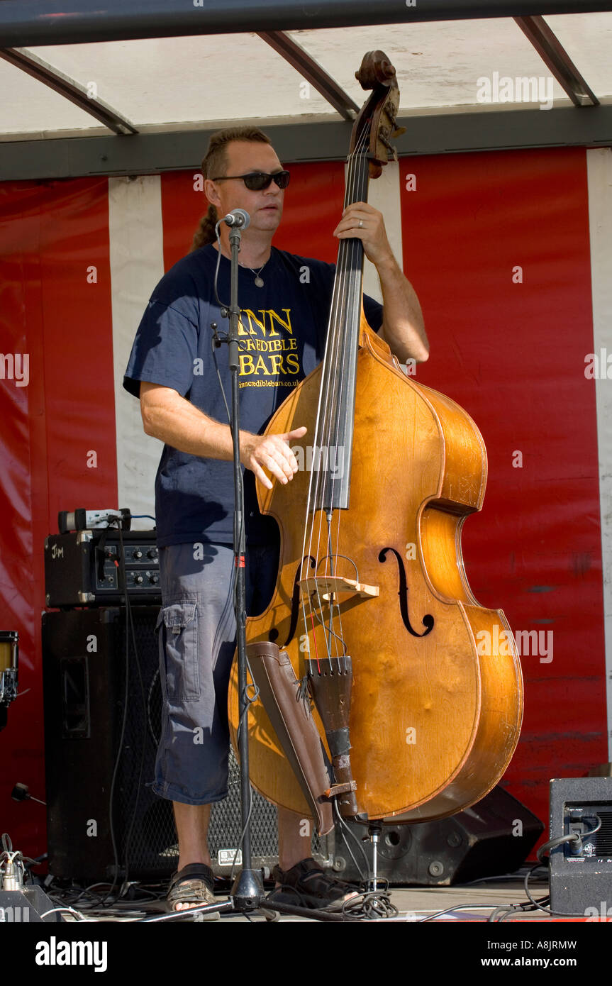 Bass player of Cajun Band at the St Margarets Fair, nr Twickenham Stock ...