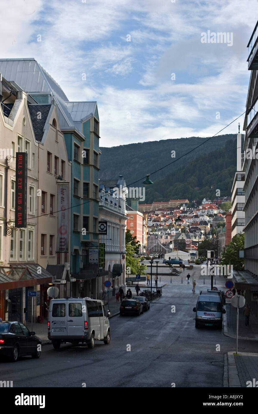 Hillside view from Torget Street Bergen Norway Stock Photo - Alamy