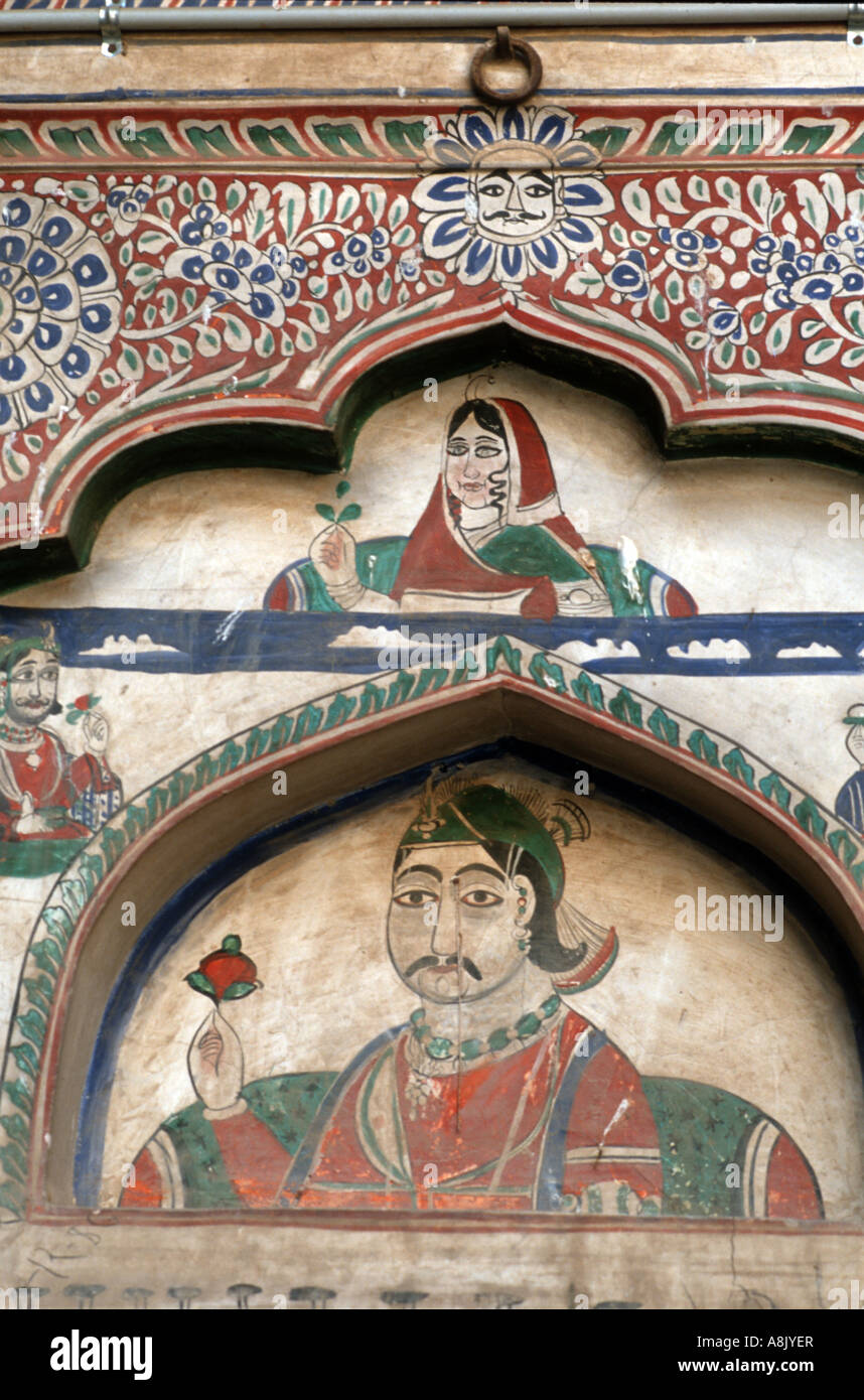 INDIA HAWELI PALACE PAINTINGS RAJAHSTAN Photo Julio Etchart Stock Photo ...