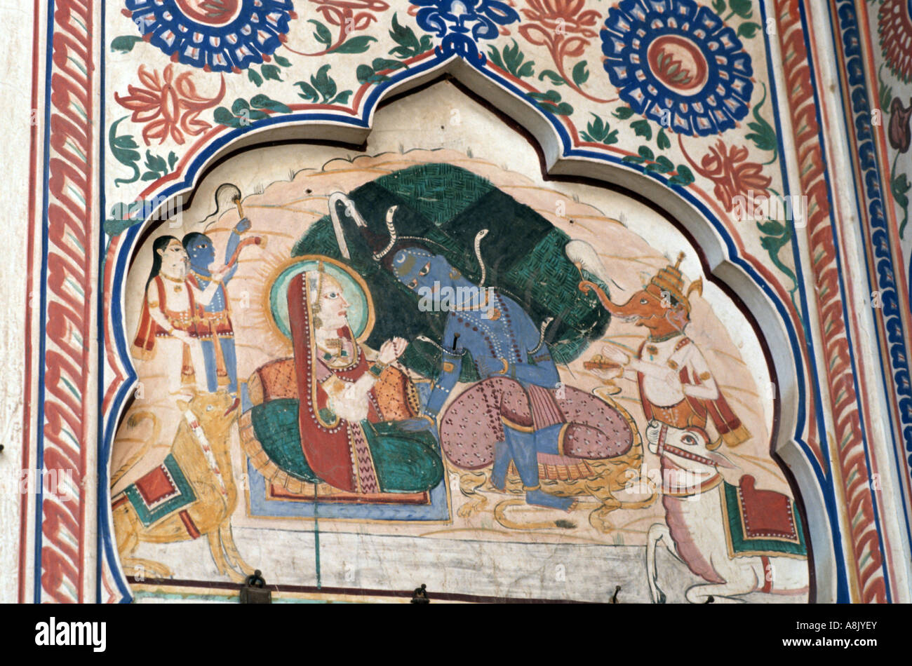 INDIA HAWELI PALACE PAINTINGS RAJAHSTAN Photo Julio Etchart Stock Photo ...