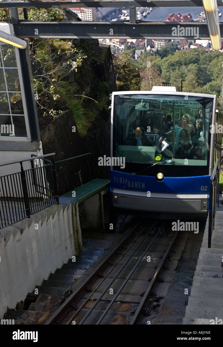 Funicular arriving at Mount Floyen Bergen Norway Stock Photo - Alamy