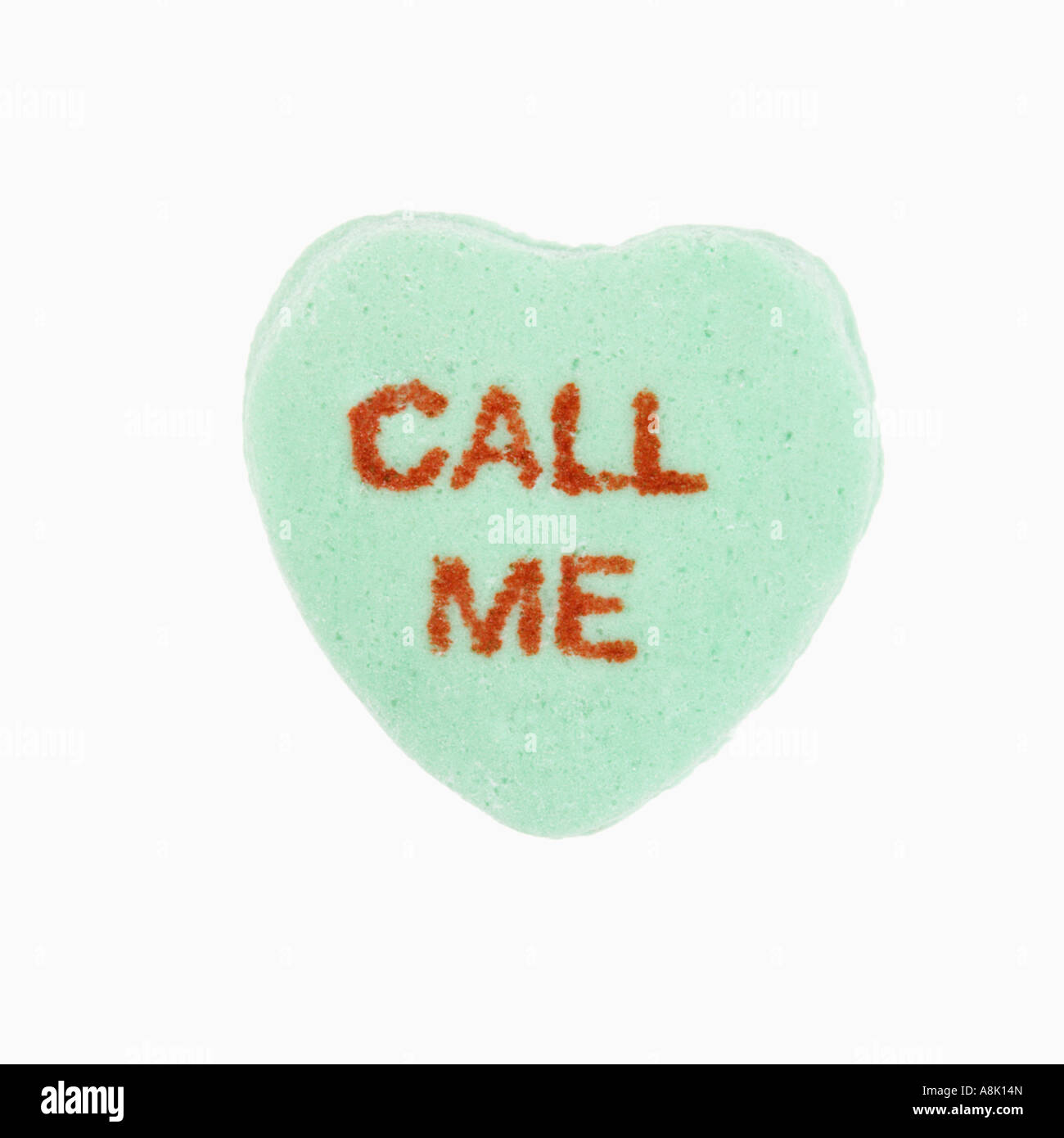 Green candy heart that reads call me against white background Stock ...
