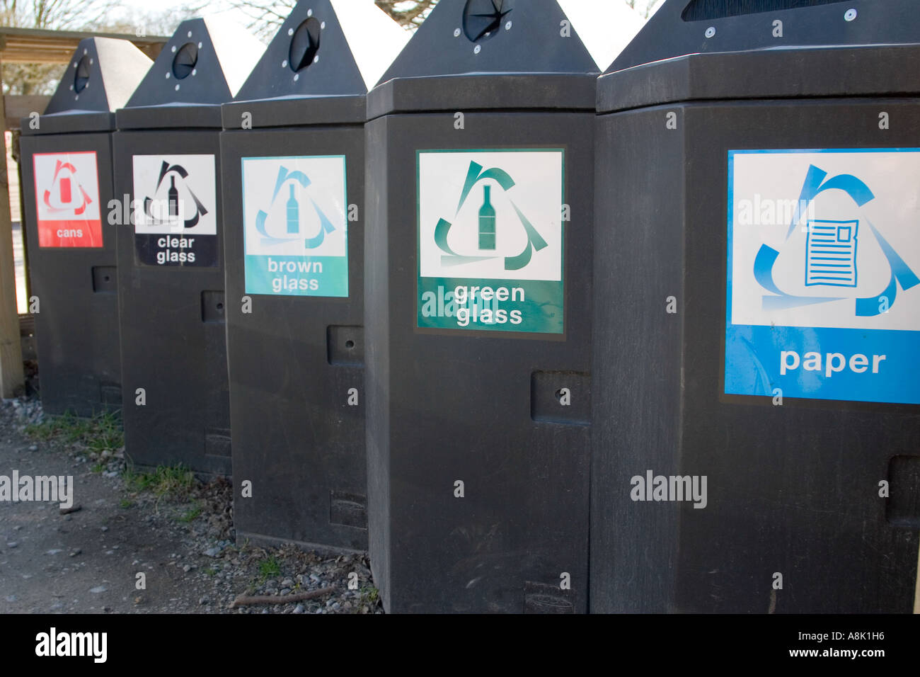 Clear glass bottle recycling bins hi-res stock photography and images - Alamy