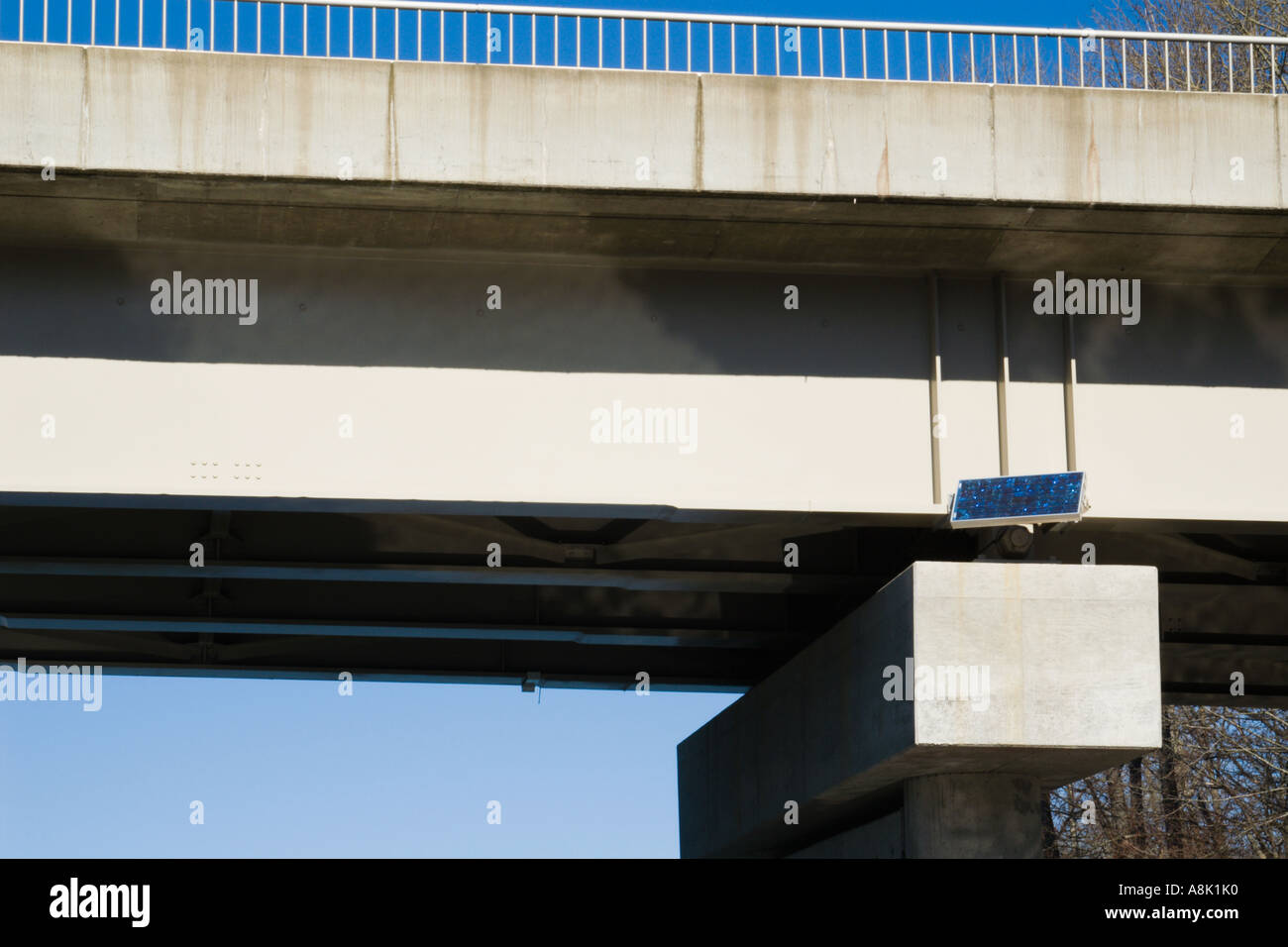 small solar cell panel mounted on bridge to power water level sensing ...