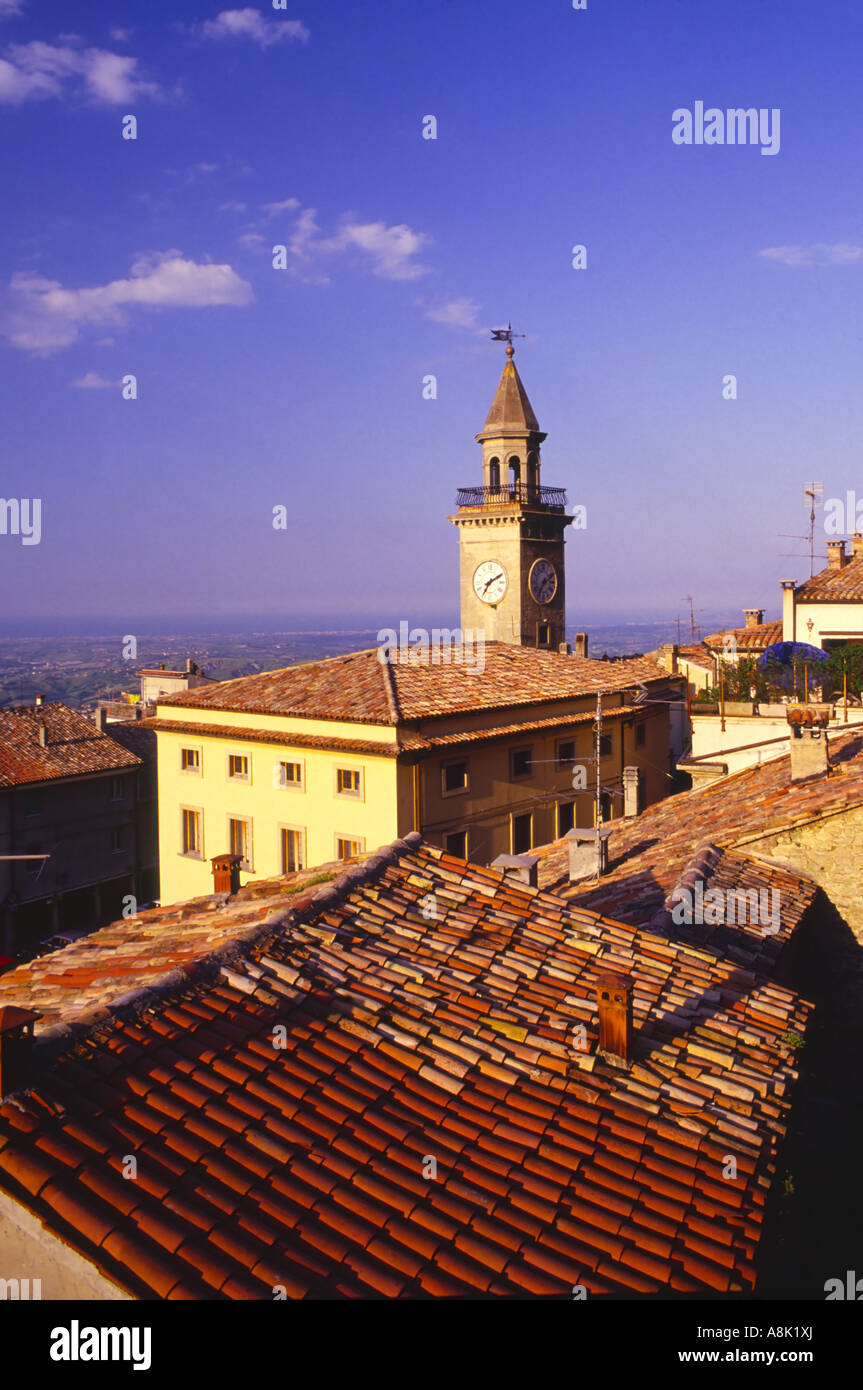 Italy San Marino Borgo Maggiore rooftops and church Stock Photo - Alamy