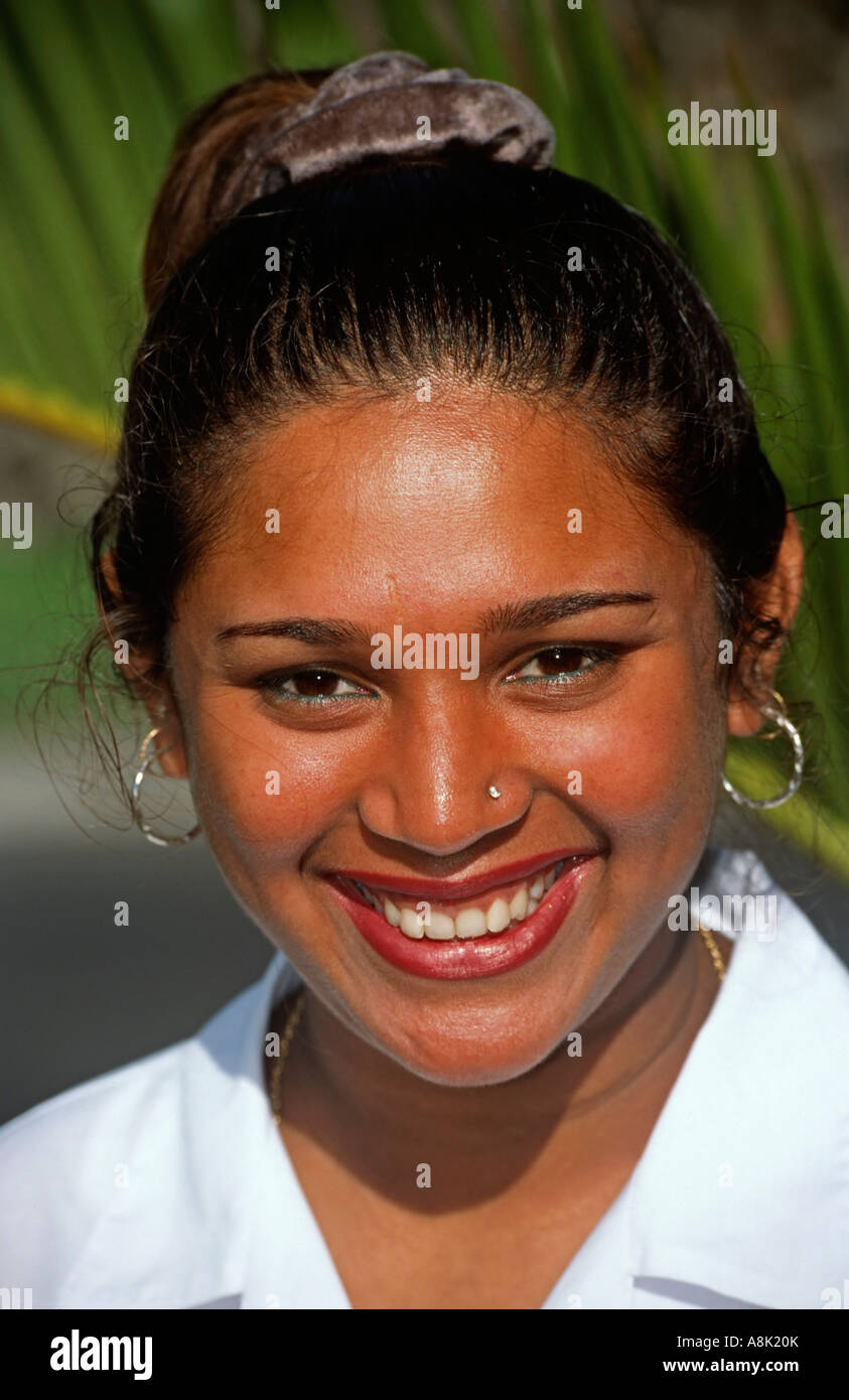 Africa Mauritius beach Mon choisy woman in red sari Stock Photo - Alamy