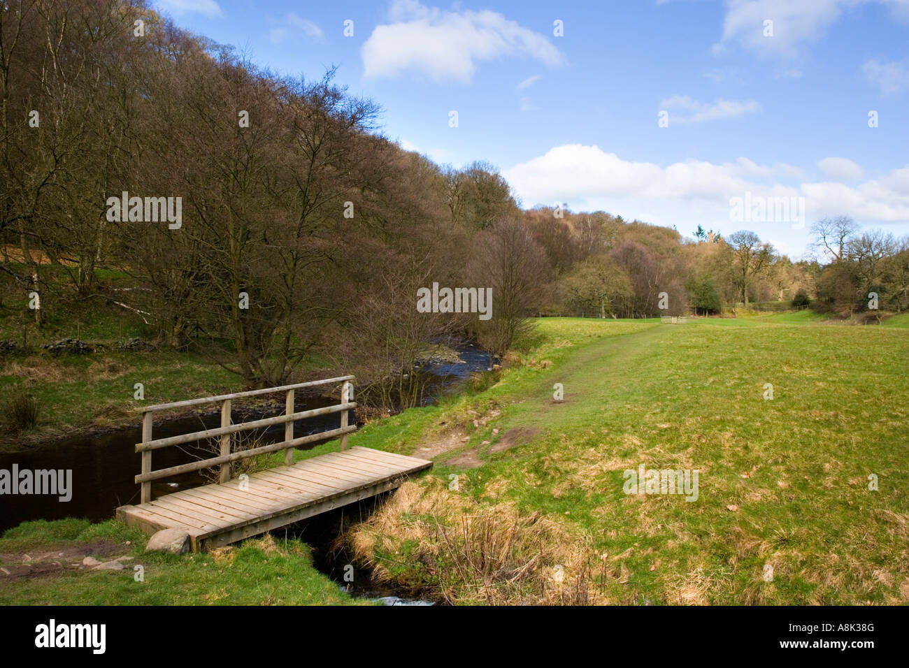 Foot Bridge over a stream alongside the River Goyt in the Goyt Valley ...