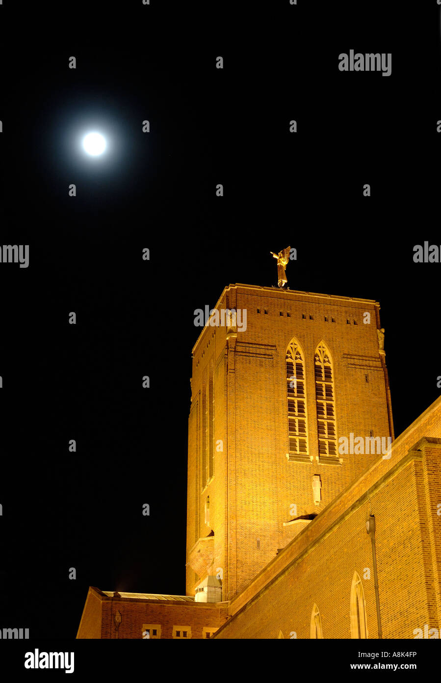 Guildford Cathedral at night with moon Stock Photo - Alamy