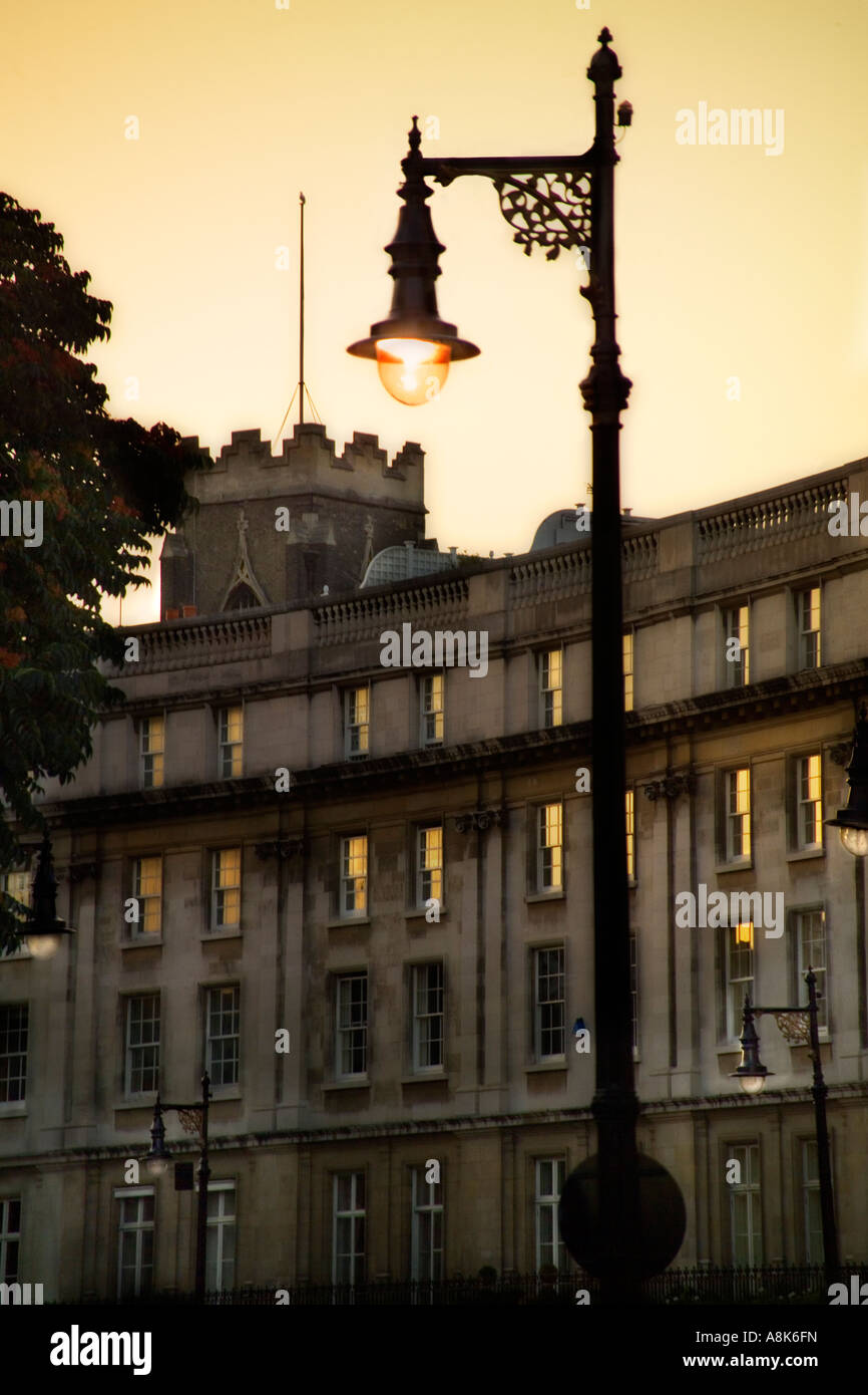 Soft dusk scene at sunset of London traditional street lamp with ...