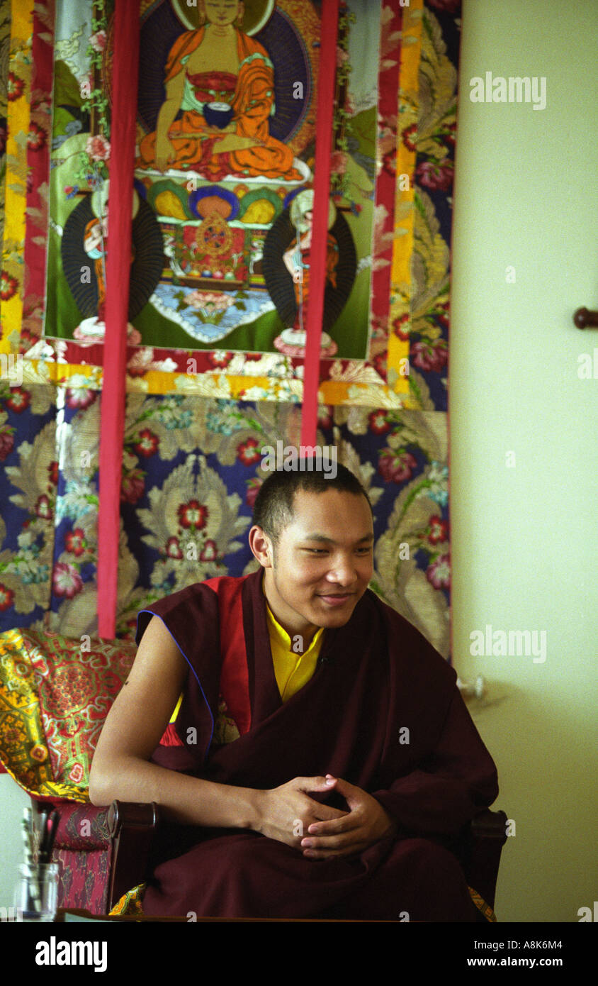 The Karmapa Lama greets visitors at a temple in India near Dharamsala ...