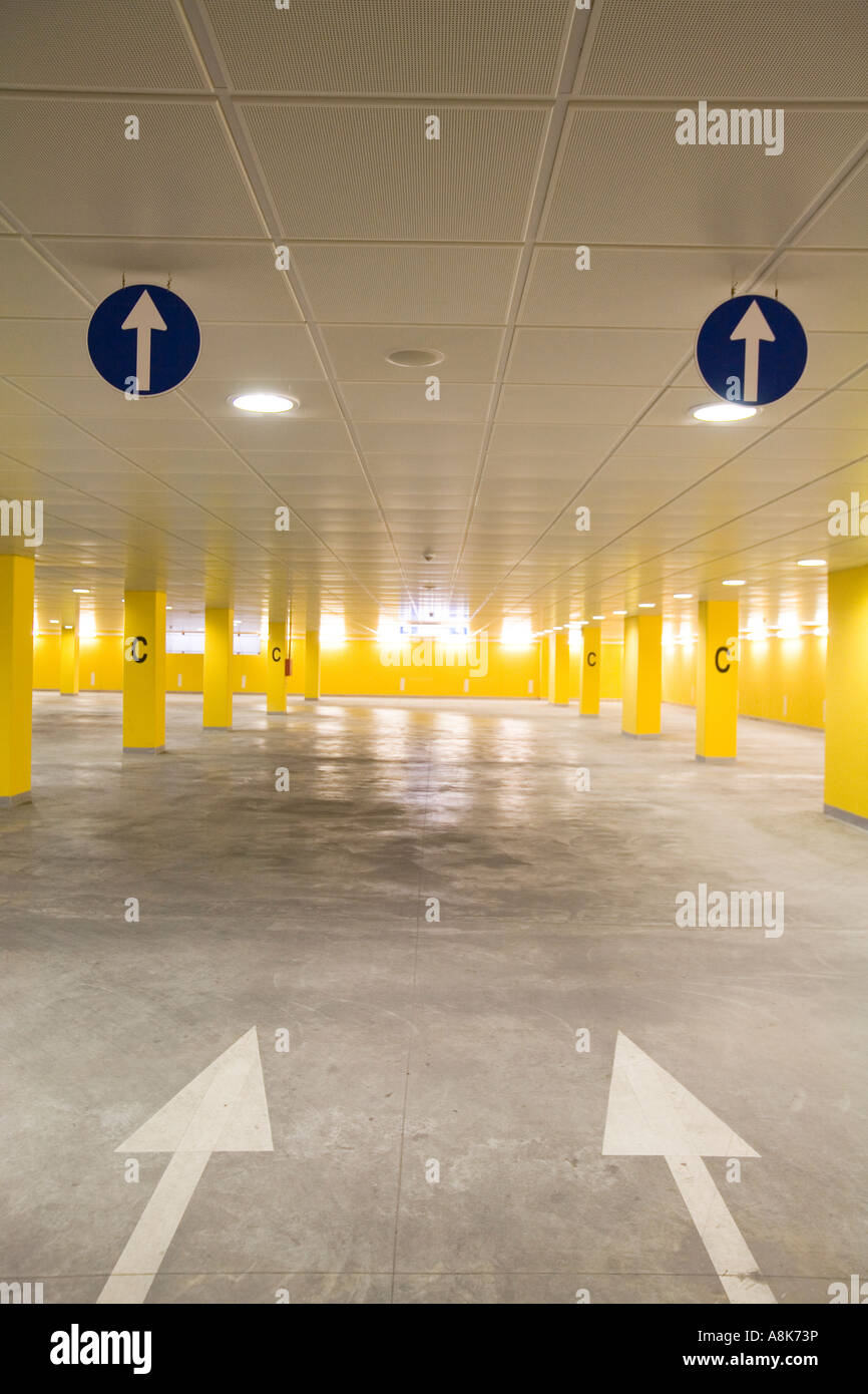 UnderGround Car Park With Arrow Sing Stock Photo - Alamy