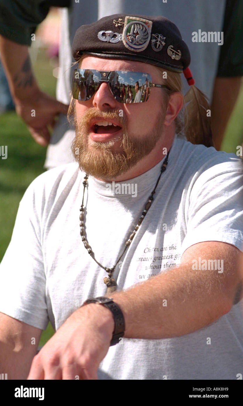 Bearded drummer age 32 at Como Park's Traditional Indian Pow-wow. St ...