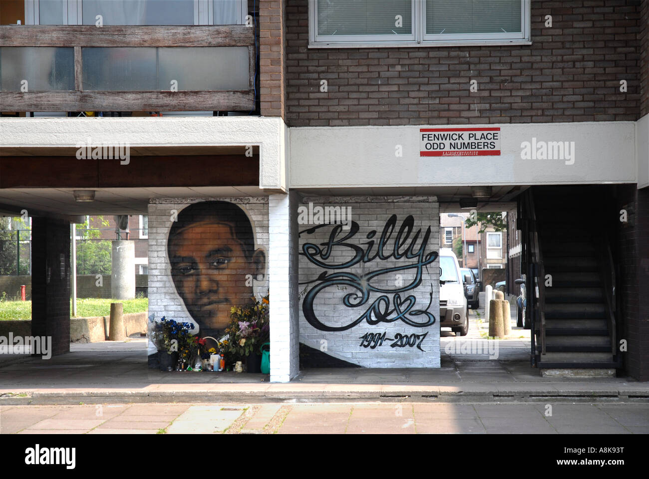 Memorial mural to Billy Cox murdered in Clapham South London 2007 Stock ...