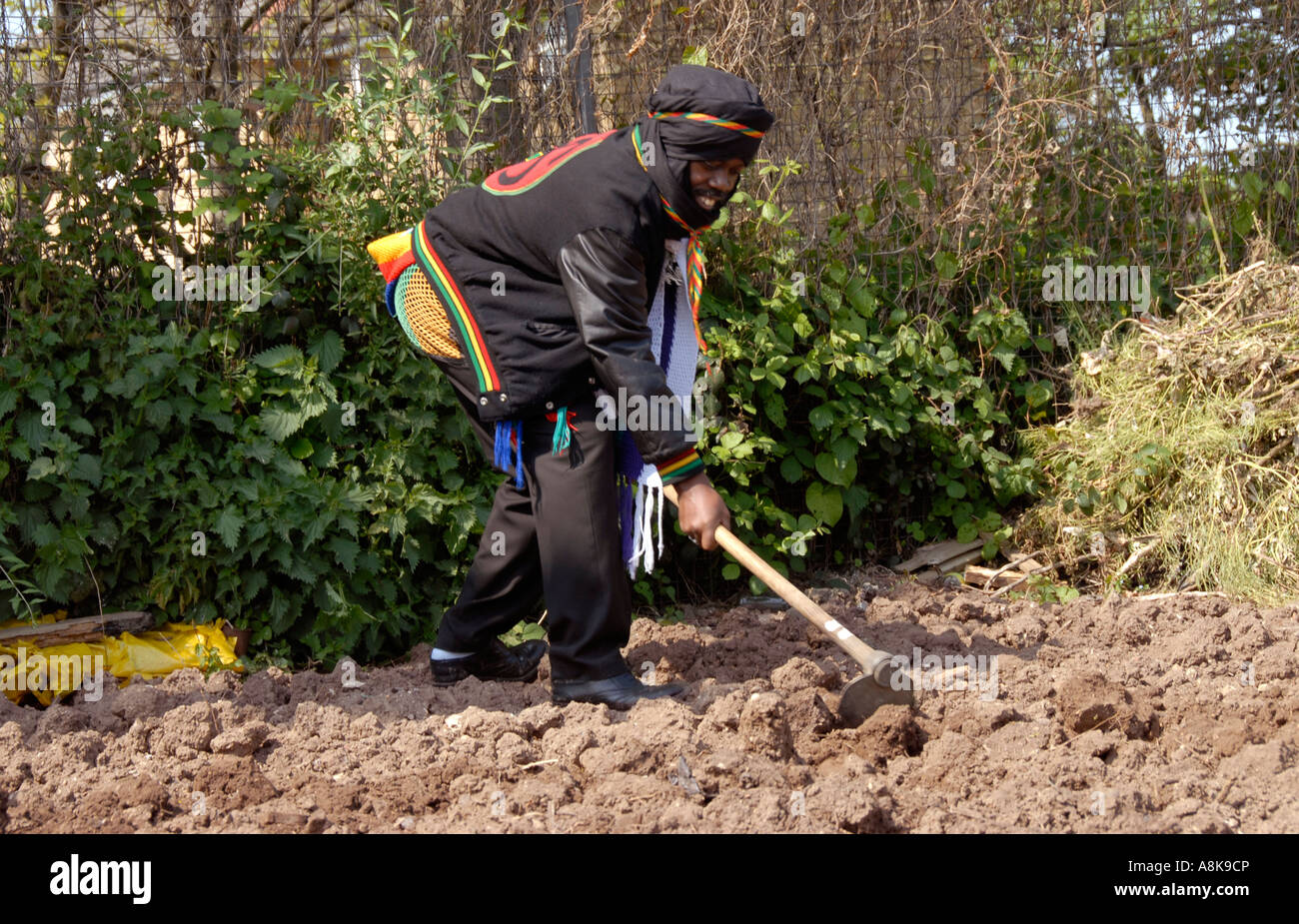 Learning skills of hoeing at allotment in South London on training ...