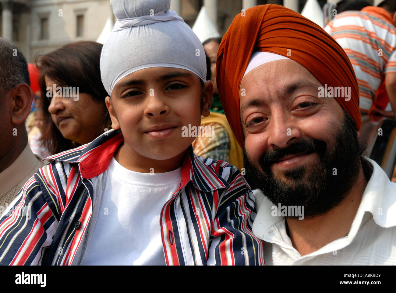 Father& son wearing turban and patck at Celebration of Hindu and sikh ...