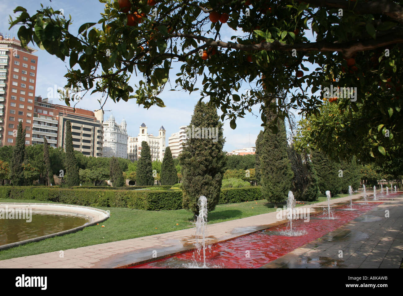 Fountain in Turia river bed park Valencia Spain Stock Photo - Alamy