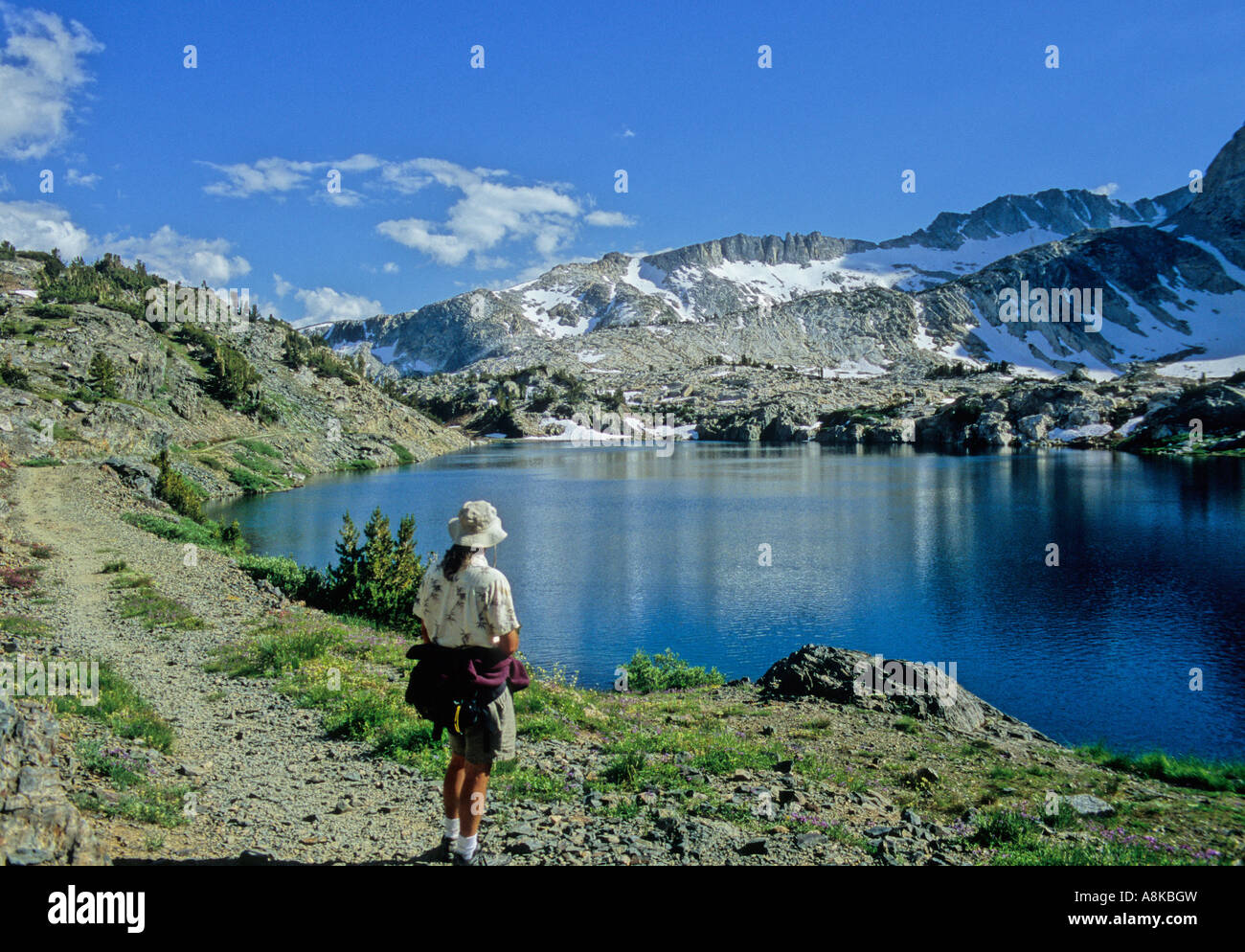 Hiker in the 20 Lakes Basin in the Eastern Sierra Stock Photo - Alamy