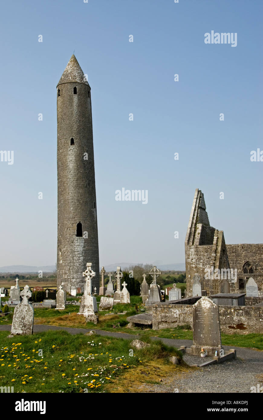 Monastic settlement, Kilmacduagh, County Galway, Ireland, Round Tower ...