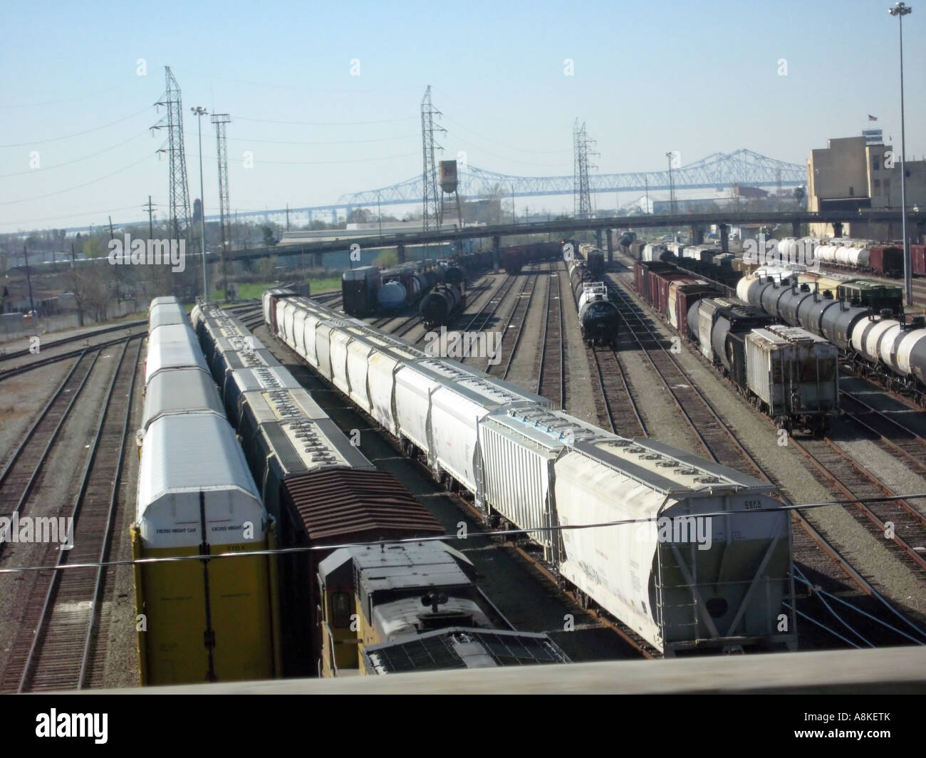 Train yard with lots of cars in the yard Stock Photo - Alamy
