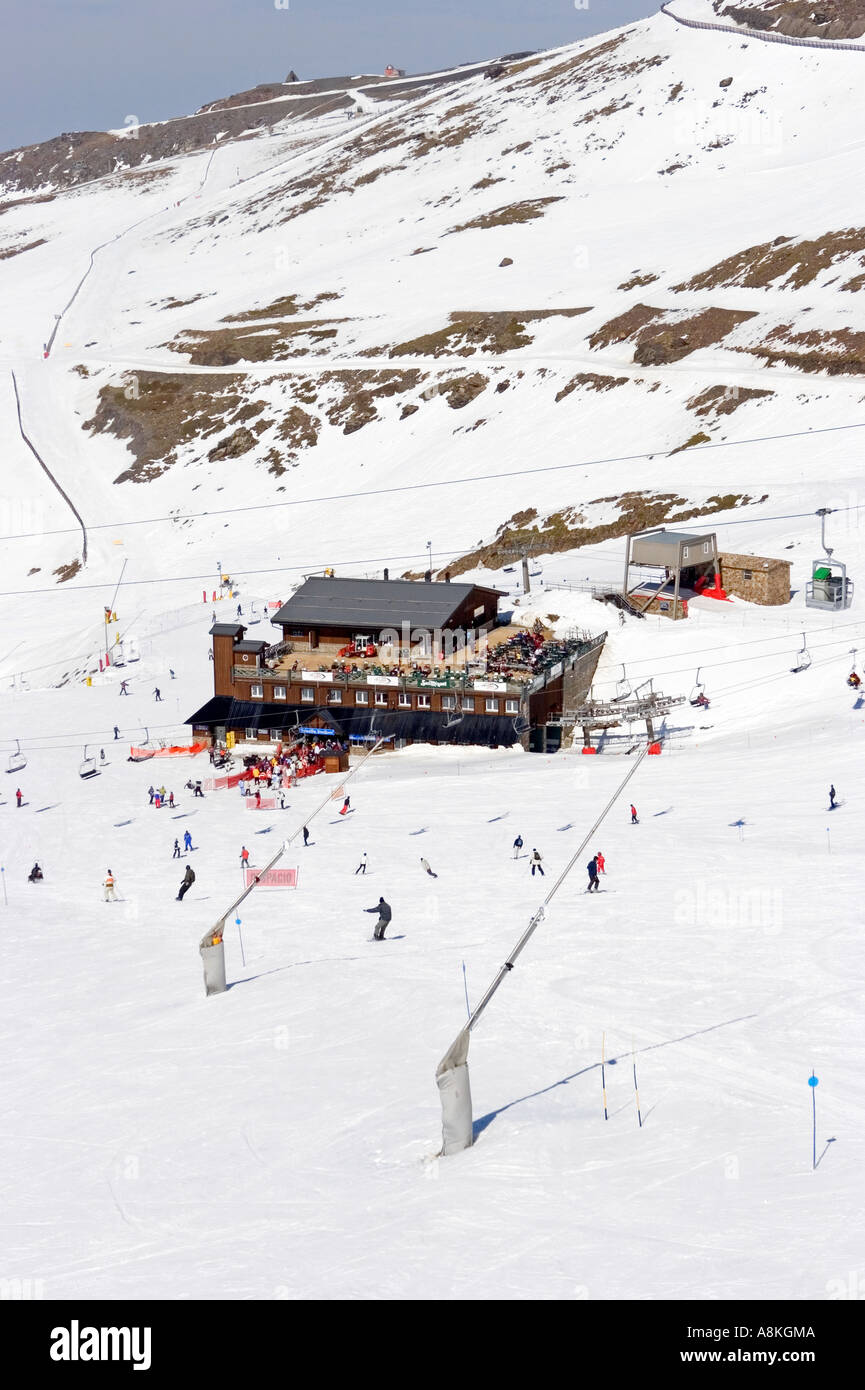Snowy ski slopes of Pradollano ski resort in the Sierra Nevada ...
