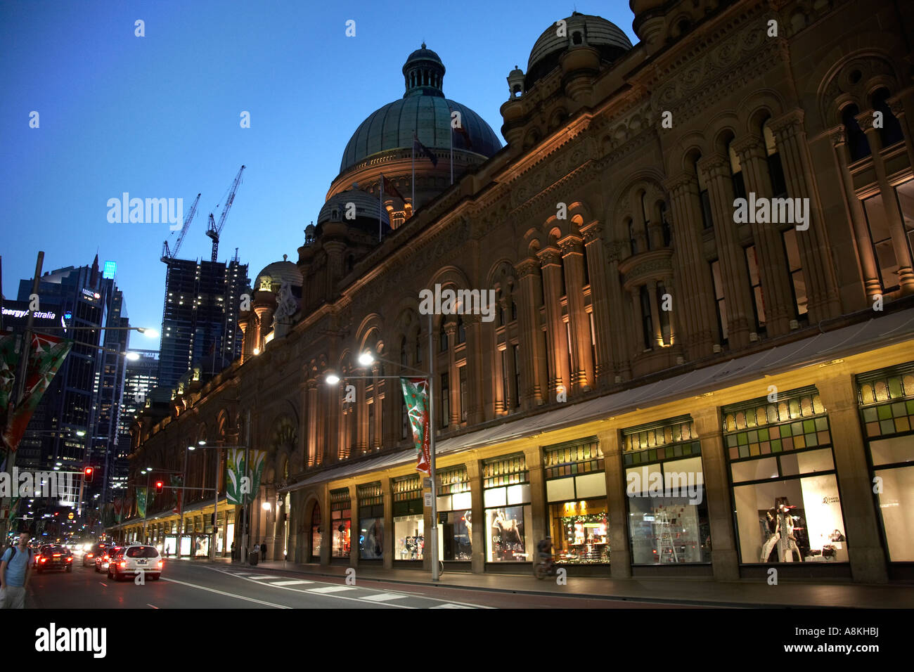 Queen Victoria Building at twilight dusk or night with Christmas ...