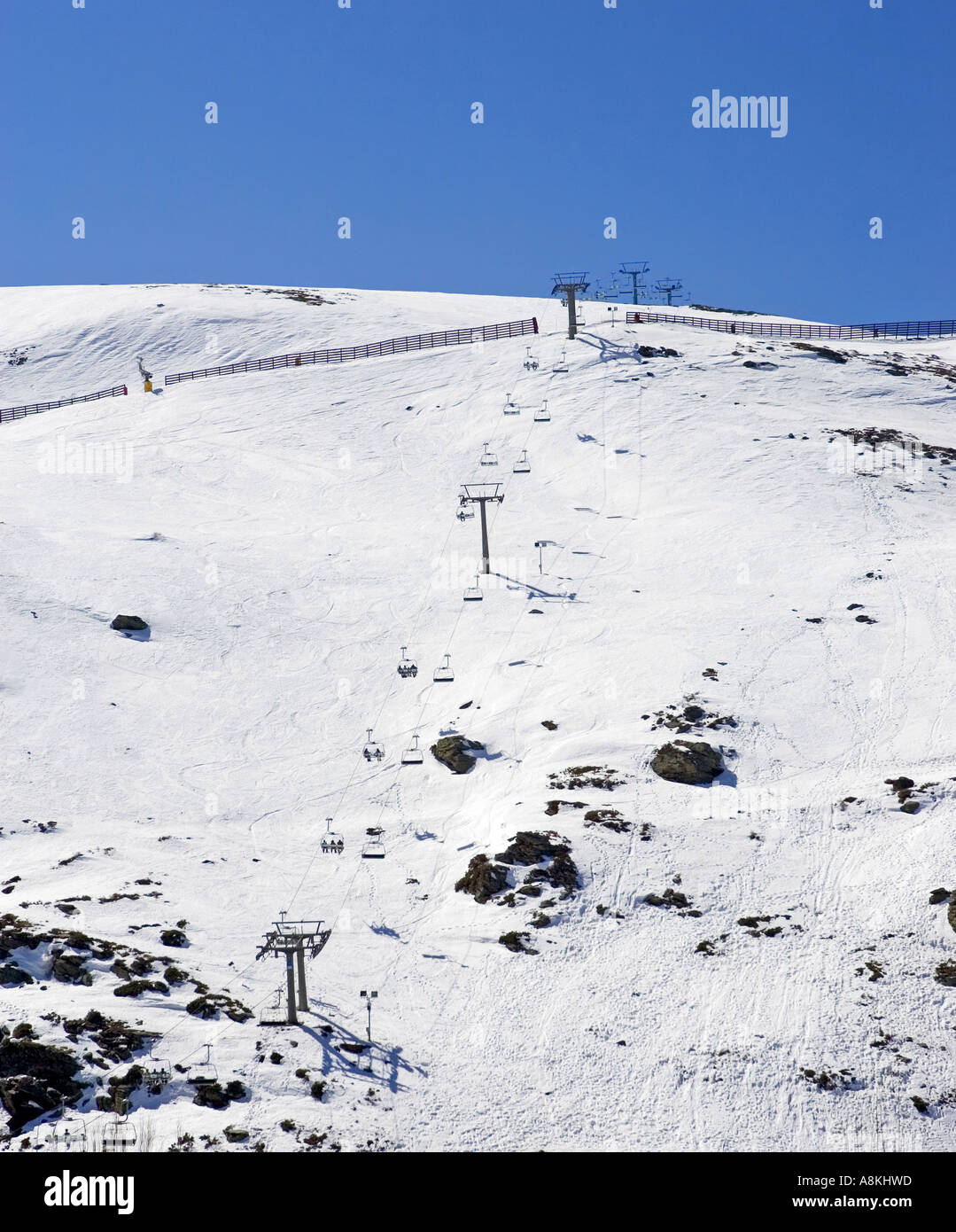 Ski slopes and lifts of Pradollano ski resort in the Sierra Nevada ...