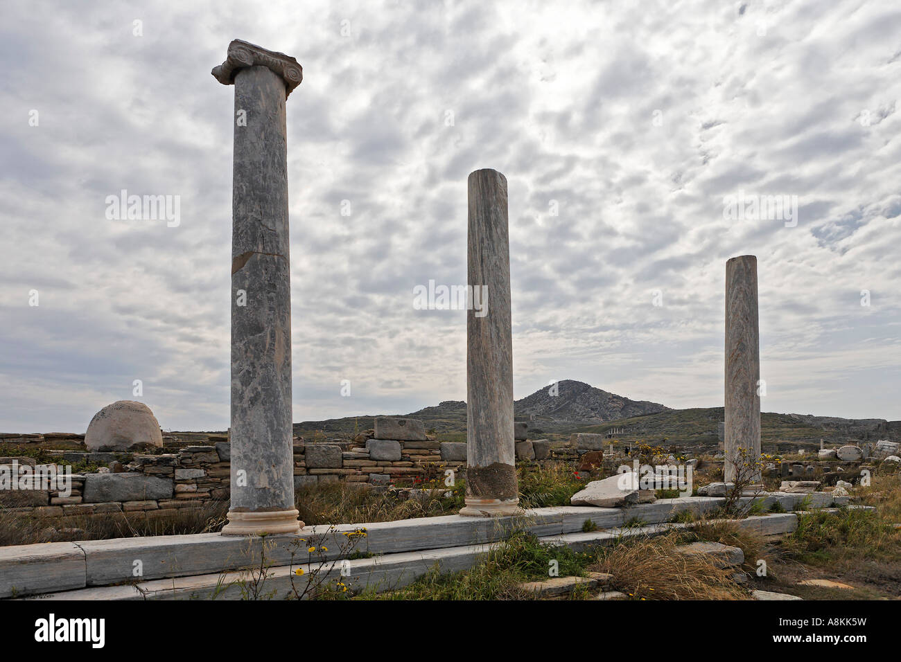 Pillar column of the hellenistic Stoa, Delos, Greece Stock Photo - Alamy
