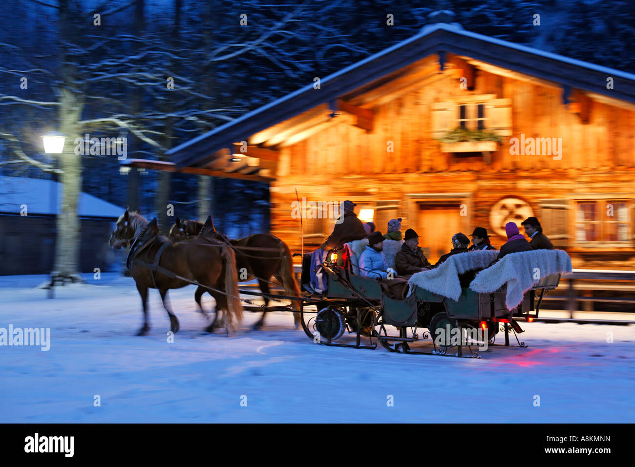 Horse drawn sleigh in Rottach-Egern, Upper Bavaria, Germany Stock Photo ...
