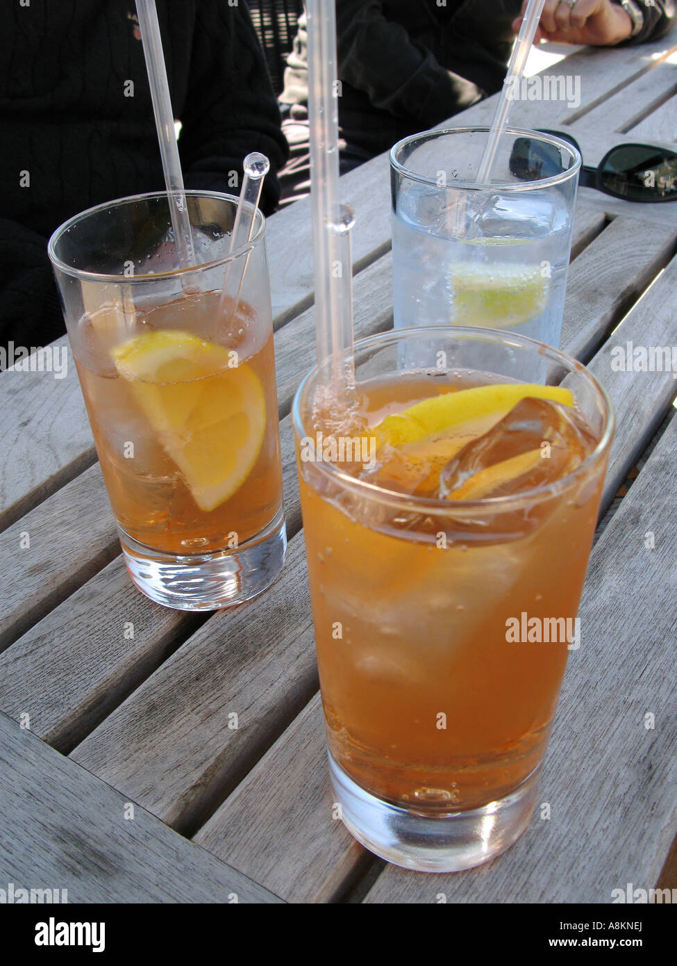 Three refreshing drinks on a table at Hotel Tresanton St Mawes Cornwall ...