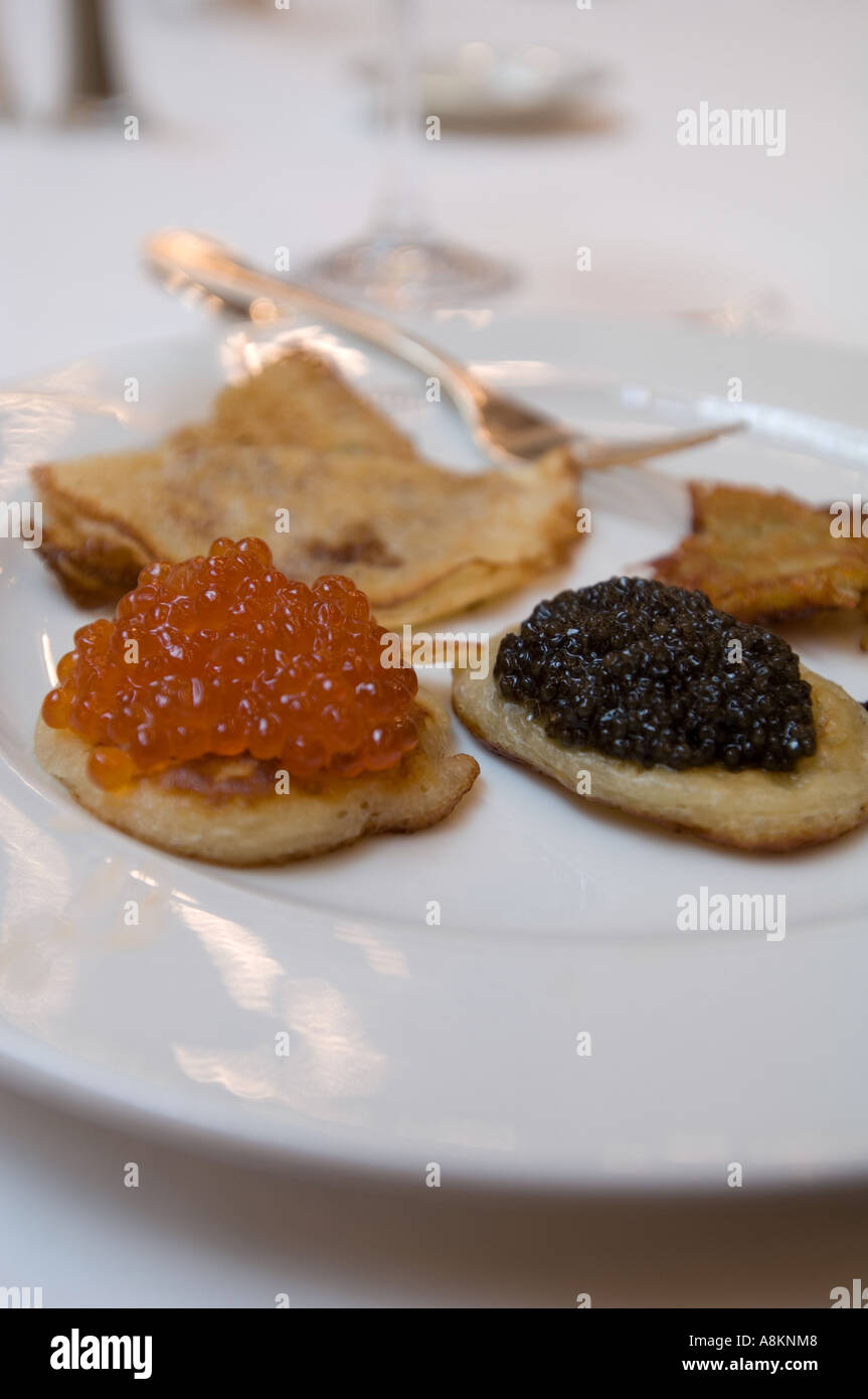 Selection of Russian caviar type food. Served in an Hotel in St ...