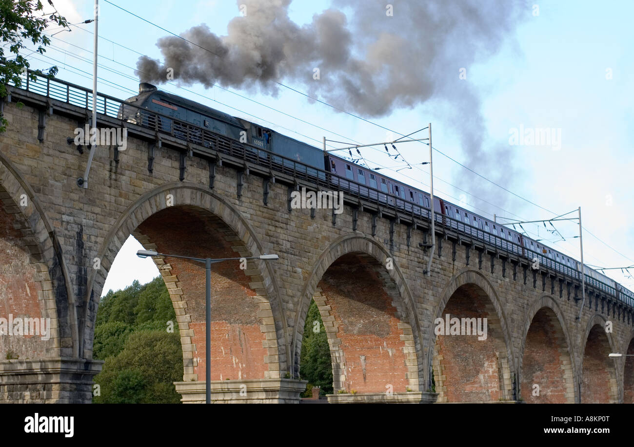 A4 Pacific Locomotive 60009 on Durham Viaduct Stock Photo - Alamy