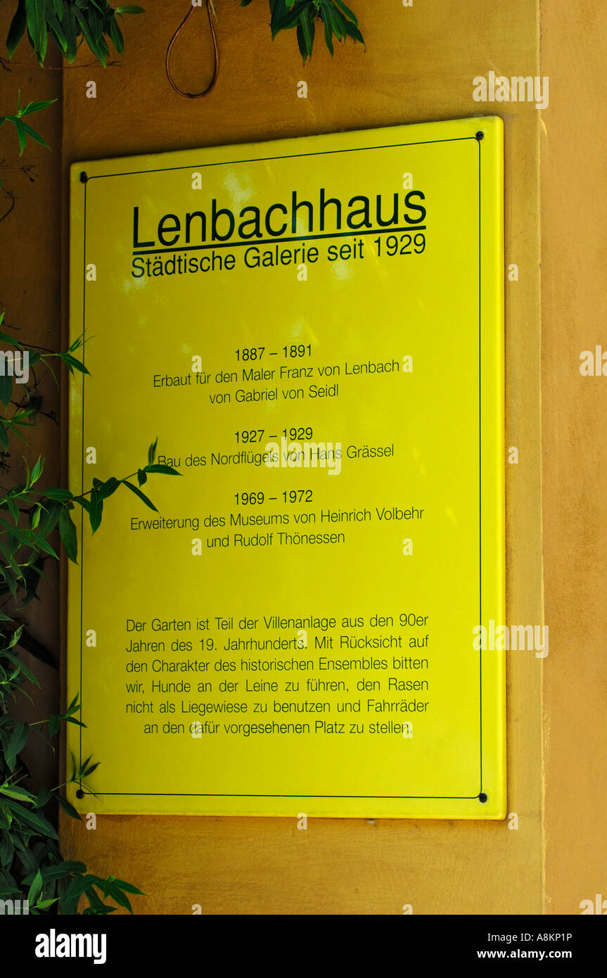 Information sign, Lenbach house, Munich, Bavaria, Germany Stock Photo ...